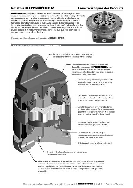Caractéristiques des Produits Rotators KINSHOFER