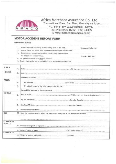 MOTOR CLAIM FORM
