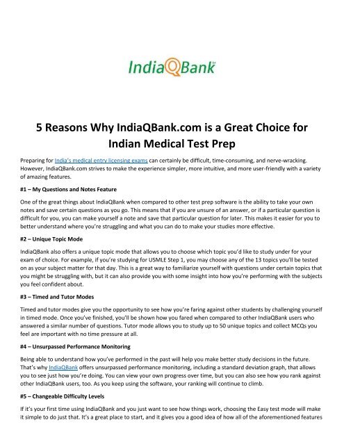 5 Reasons Why IndiaQBank.com is a Great Choice for Indian Medical Test Prep