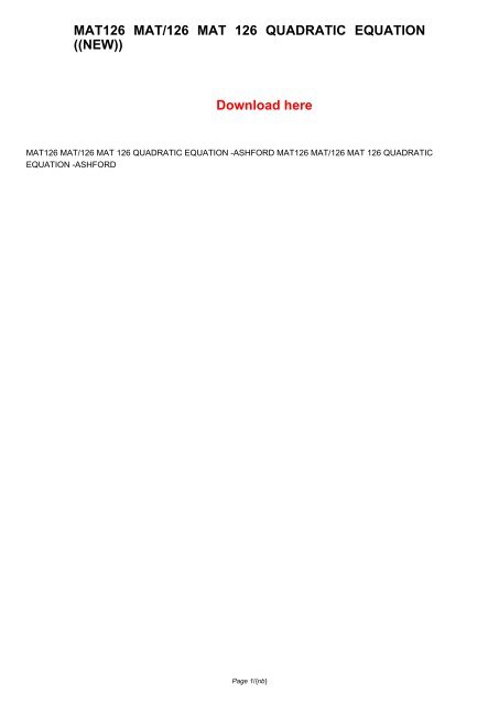 MAT126 MAT/126 MAT 126 QUADRATIC EQUATION ASHFORD