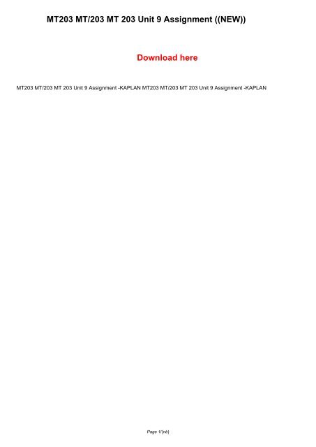 MT203 MT/203 MT 203 Unit 9 Assignment KAPLAN