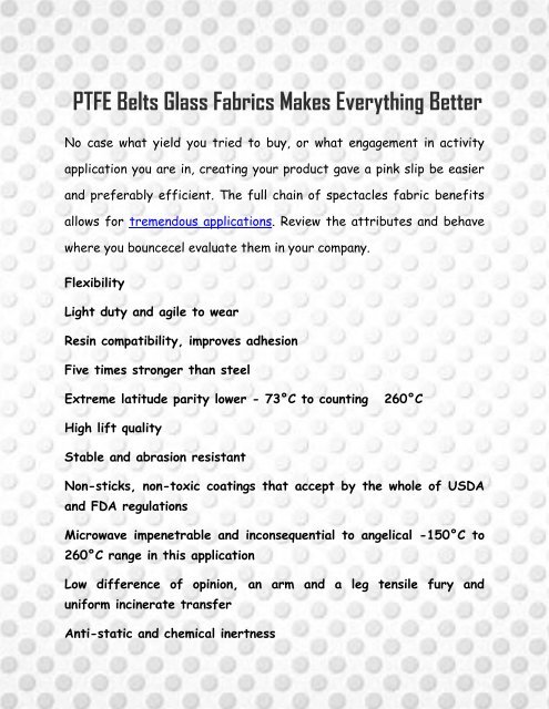 Types and Features of Industries Tools – Fiberglass Coated PTFE Belts