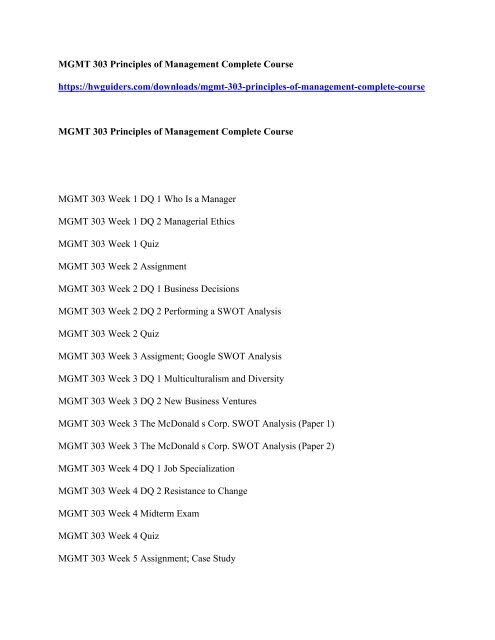 MGMT 303 Principles of Management Complete Course