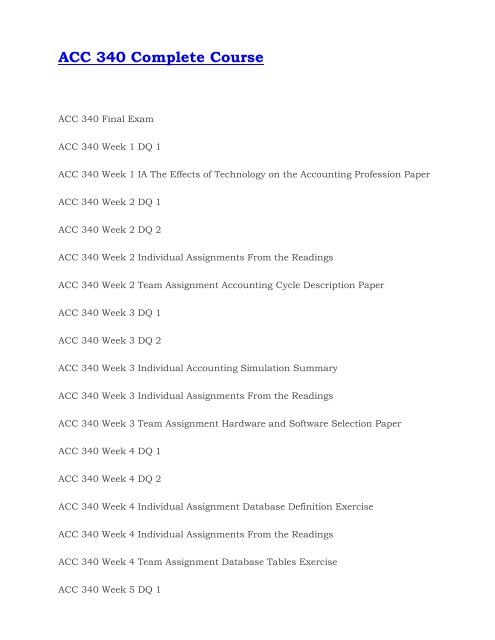 ACC 340 Complete Course files