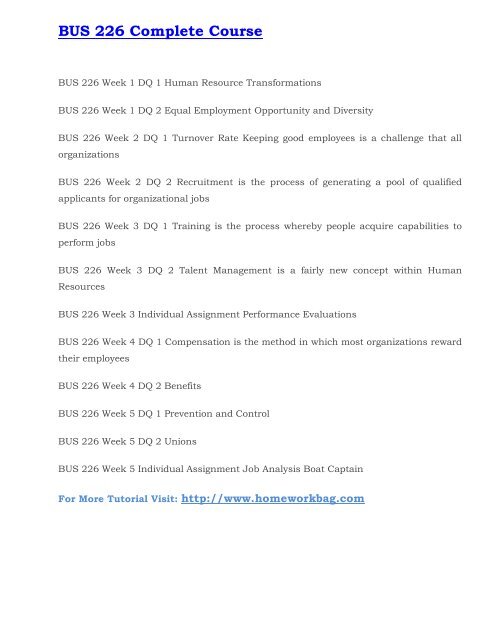 BUS 226 Complete Course files