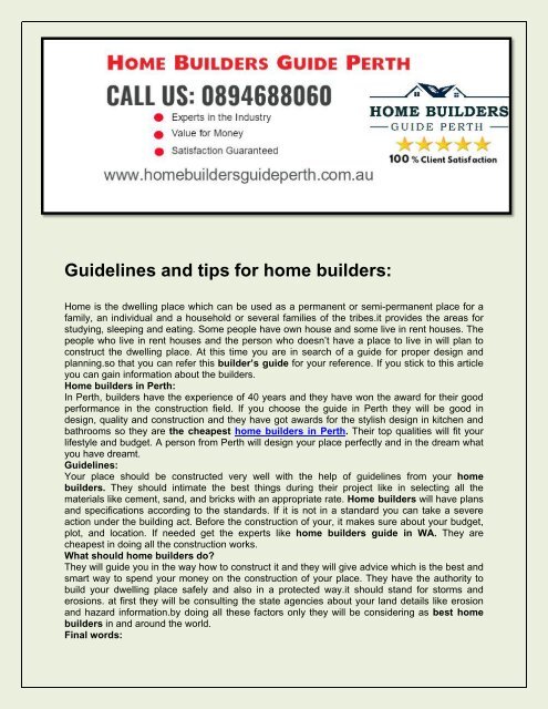 Home Builders Guide Perth