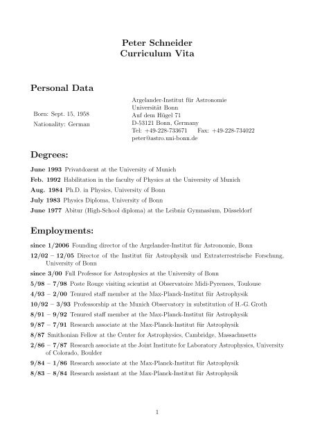 Peter Schneider Curriculum Vita Personal Data Degrees ...