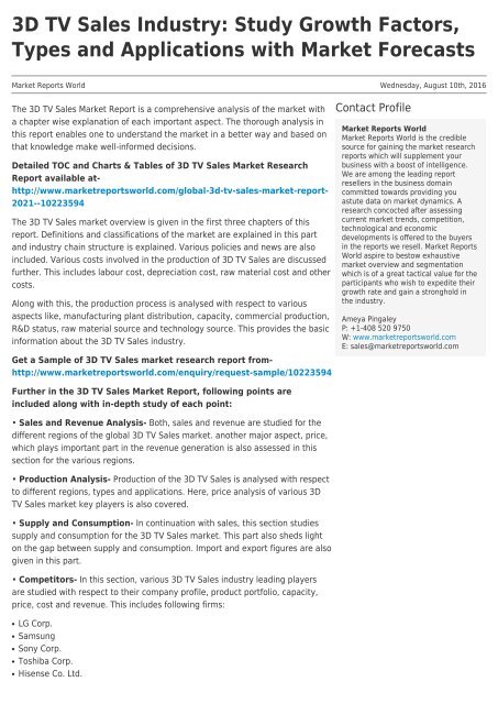 3D TV Sales Industry