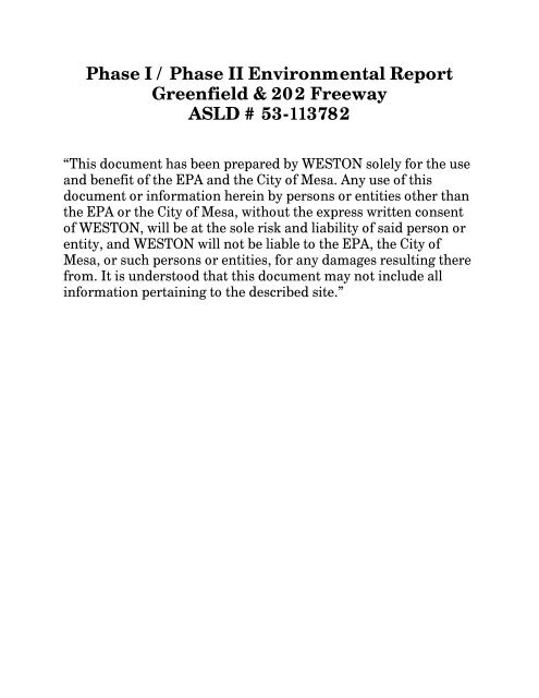 Phase I / Phase II Environmental Report Greenfield & 202 Freeway ...