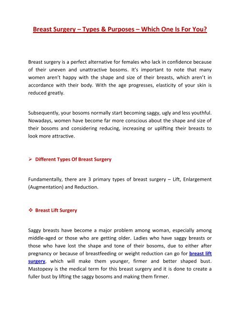 Breast Surgery Types Purposes Which One Is For You