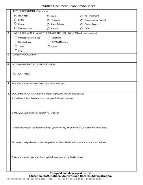 Document Analysis Sheets