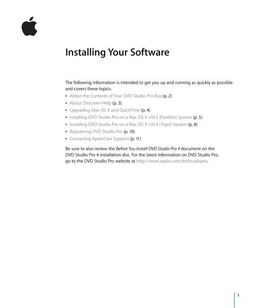 Apple Installing Your DVD Studio Pro 4 Software - Installing Your DVD ...