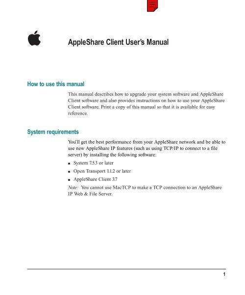 Apple AppleShare Client (3.7) User's Manual - AppleShare Client (3.7 ...