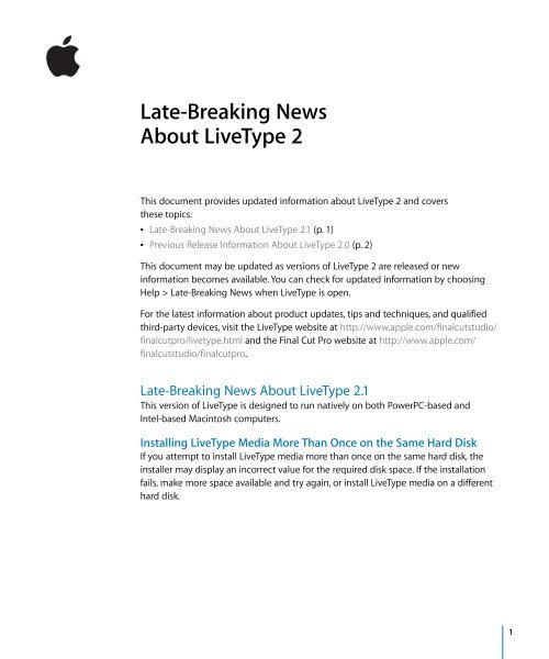 Apple LiveType 2 Late-Breaking News - LiveType 2 Late-Breaking News