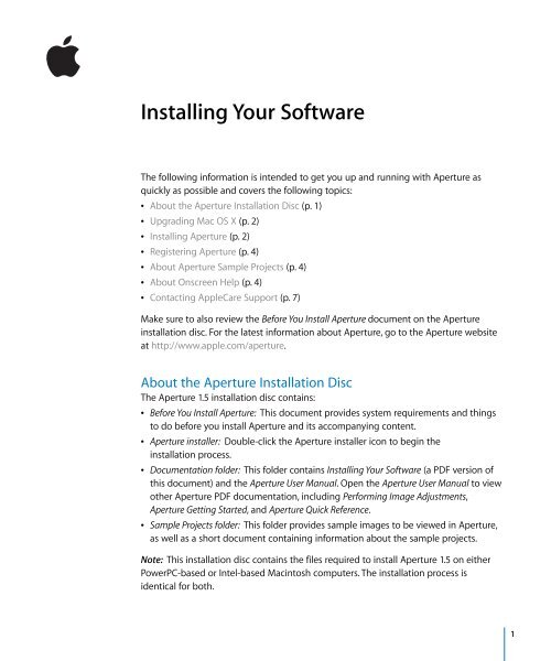 Apple Aperture: Installing Your Software - Aperture: Installing Your ...
