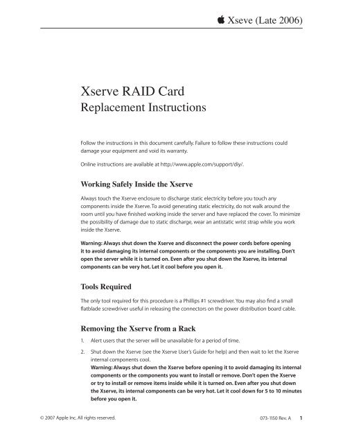 Apple Xserve RAID Card DIY (Do It Yourself) Replacement Instructions - Xserve RAID Card DIY (Do ...