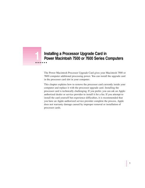 Apple Power Macintosh 7500, 7600, 8500, or 9500 series computers - Installing the Processor ...