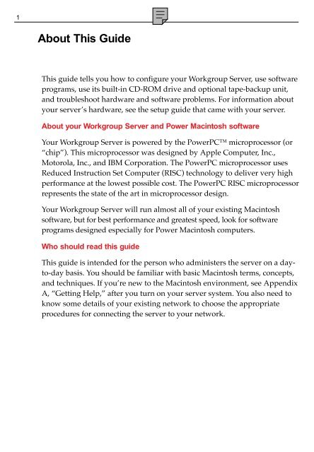 Apple Workgroup Server 7250 and 8550 Administrator's Guide - Workgroup ...