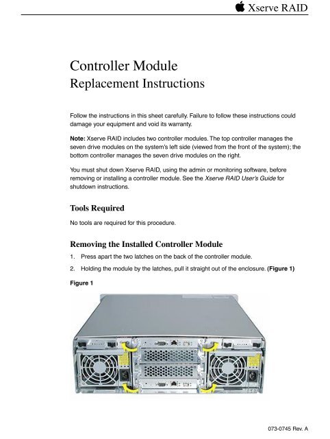 Apple Xserve RAID - Controller Module - Replacement Instructions - Xserve RAID - Controller ...