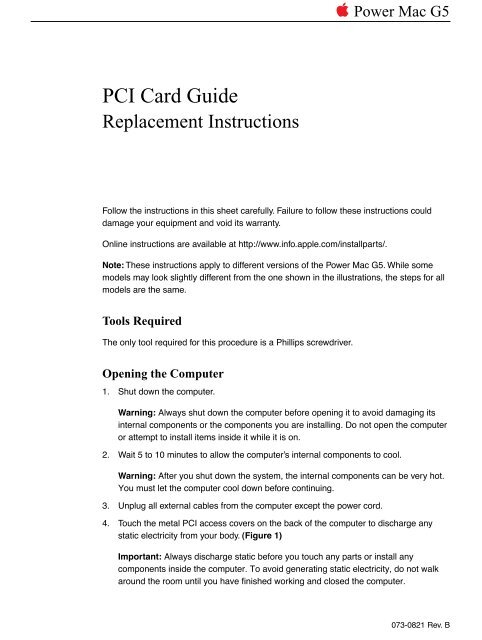 Apple Power Mac G5 (Late 2004) PCI Card Replacement Instructions (Do It ...