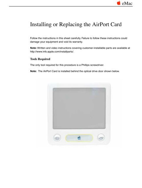 Apple eMac - Installing or Replacing the AirPort Card - eMac ...
