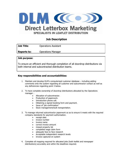 Operations Assistant Job Description