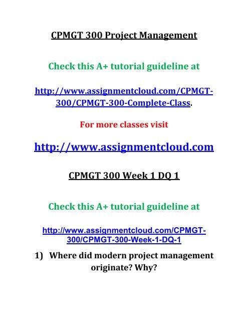 CPMGT 300 Project Management