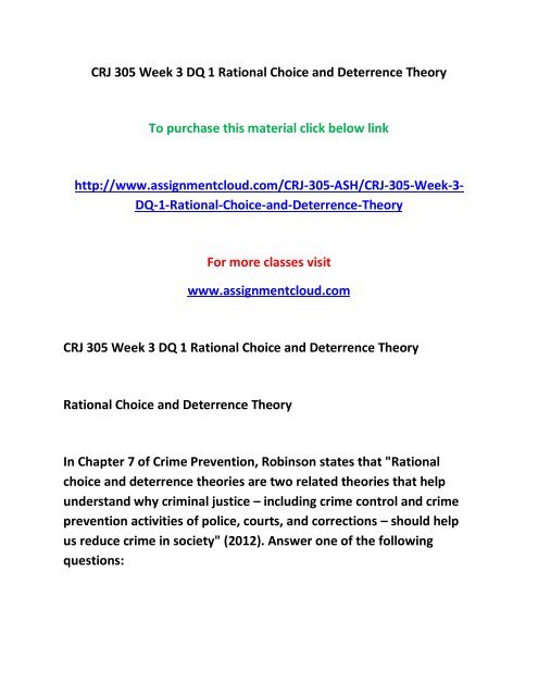 CRJ 305 Week 3 DQ 1 Rational Choice and Deterrence Theory