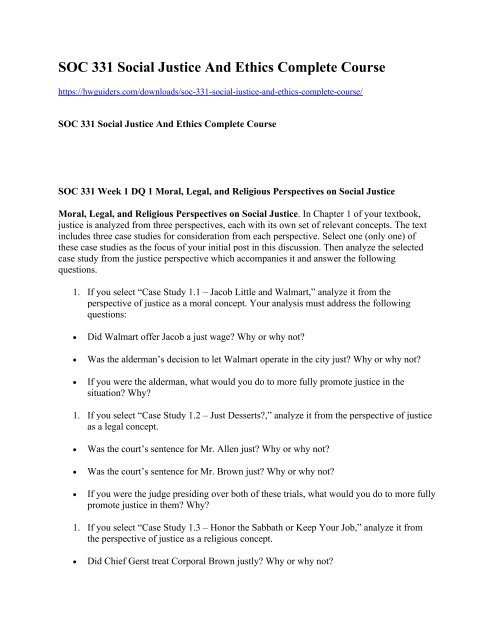 SOC 331 Social Justice And Ethics Complete Course