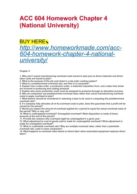 ACC 604 Homework Chapter 4 (National University)
