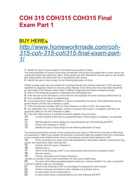 COH 315 COH:315 COH315 Final Exam Part 1