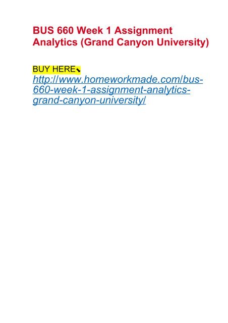 BUS 660 Week 1 Assignment Analytics (Grand Canyon University)