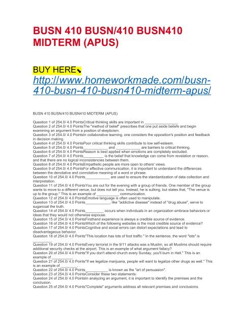 BUSN 410 BUSN:410 BUSN410 MIDTERM (APUS)