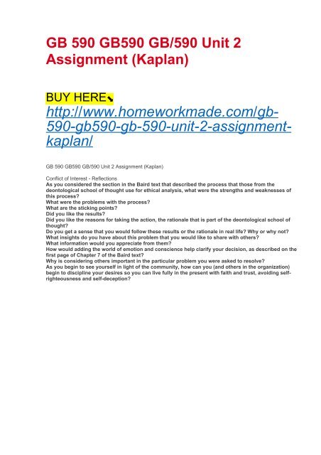GB 590 GB590 GB:590 Unit 2 Assignment (Kaplan)