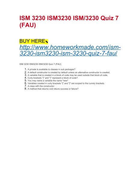 ISM 3230 ISM3230 ISM:3230 Quiz 7 (FAU)