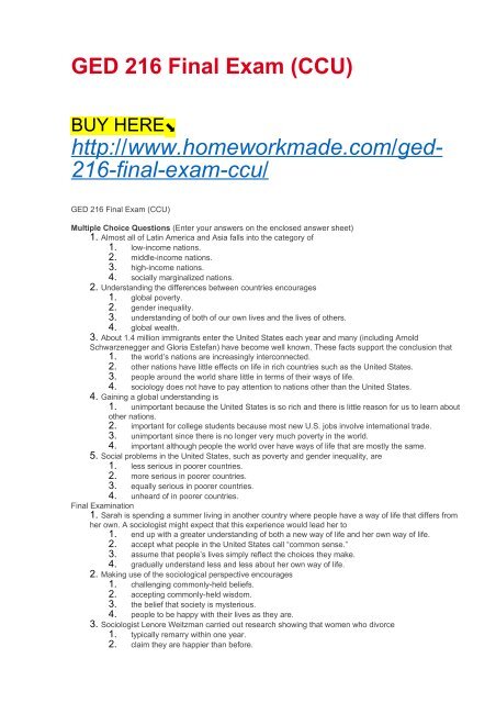 GED 216 Final Exam (CCU)