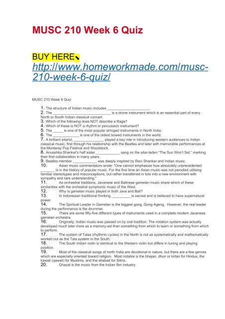MUSC 210 Week 6 Quiz