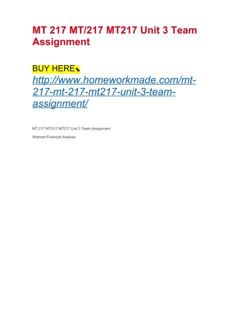 MT 217 MT:217 MT217 Unit 3 Team Assignment