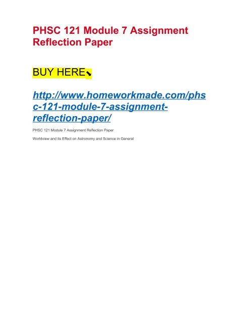PHSC 121 Module 7 Assignment Reflection Paper