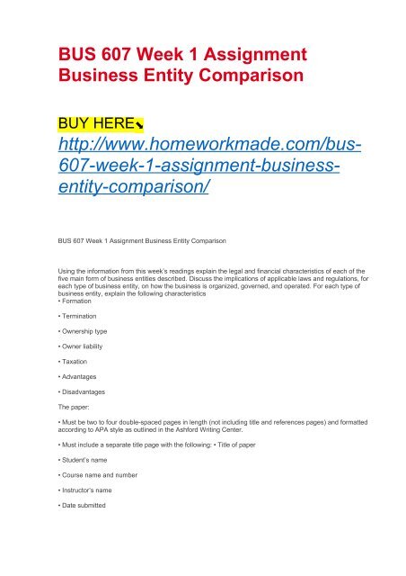 BUS 607 Week 1 Assignment Business Entity Comparison