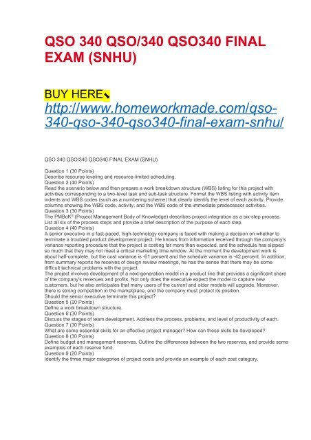 QSO 340 QSO:340 QSO340 FINAL EXAM (SNHU)