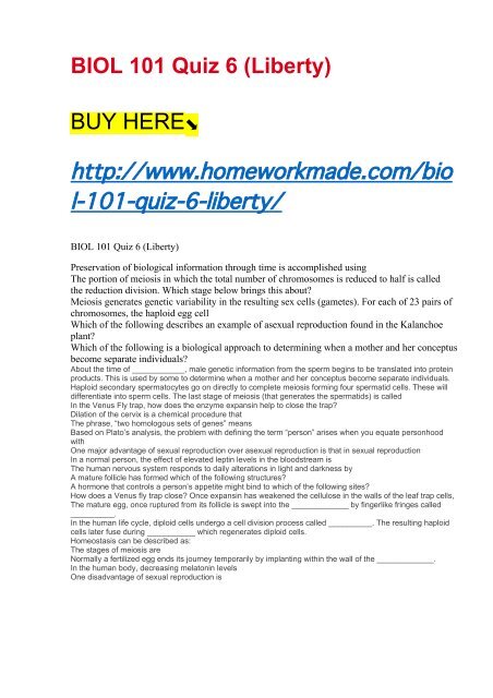 BIOL 101 Quiz 6 (Liberty)