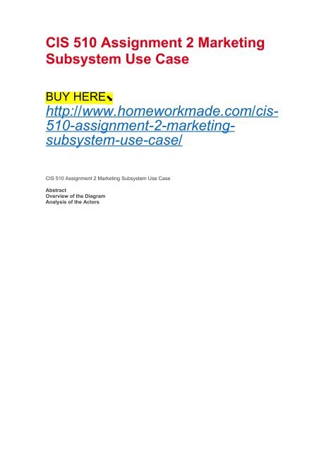 CIS 510 Assignment 2 Marketing Subsystem Use Case