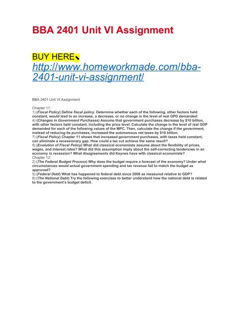 BBA 2401 Unit VI Assignment