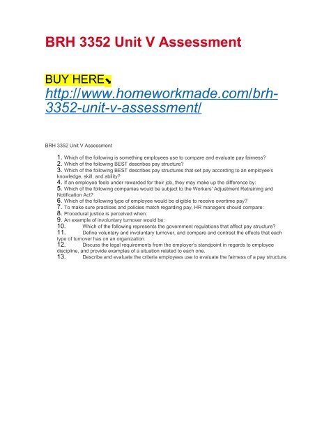 BRH 3352 Unit V Assessment