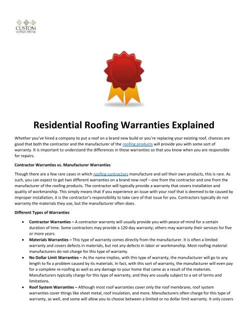 Residential Roofing Warranties Explained
