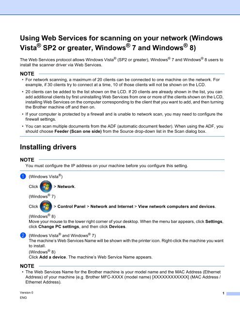 Brother MFC-7360N - Network Scanning Guide (using Web Services)