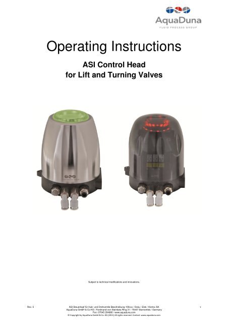 ASI Control Head for Lift and Turning Valves - Kieselmann GmbH