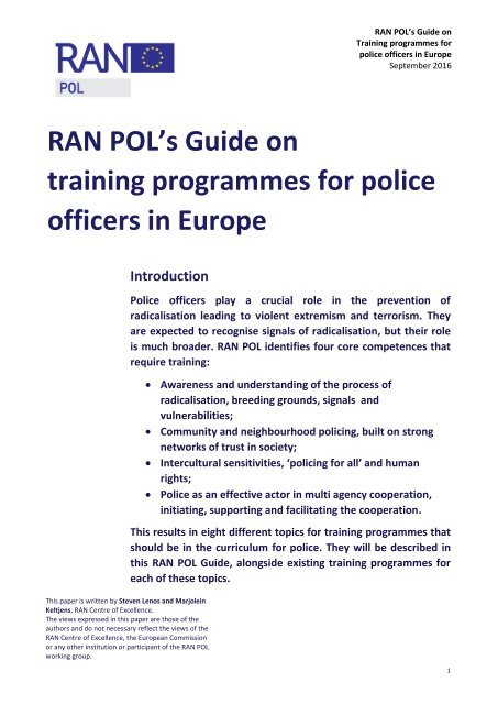 RAN POL’s Guide on training programmes for police officers in Europe