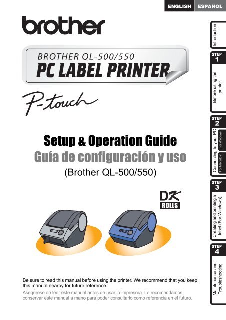 Brother QL-500 - Setup & Operation Guide
